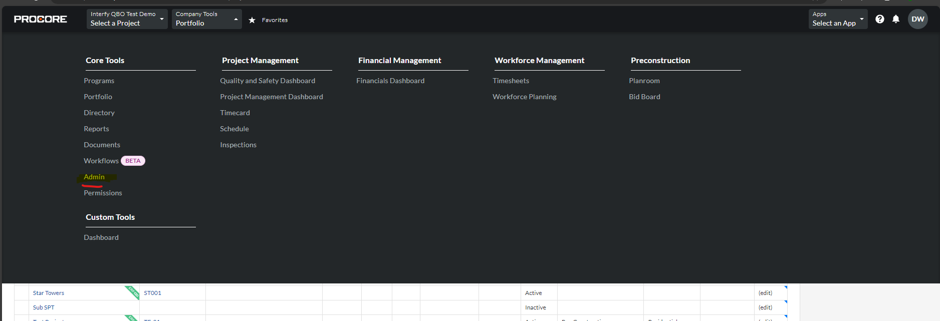 Project Setup for integration to Quickbooks Online using Procore Custom ...